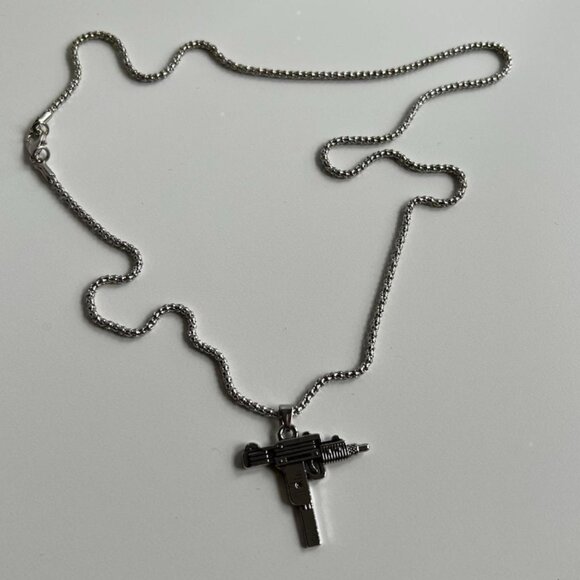 Accessories | Y2k 200s Heavy Metal Gothic Silver Gun Pendant Mini Uzi ...